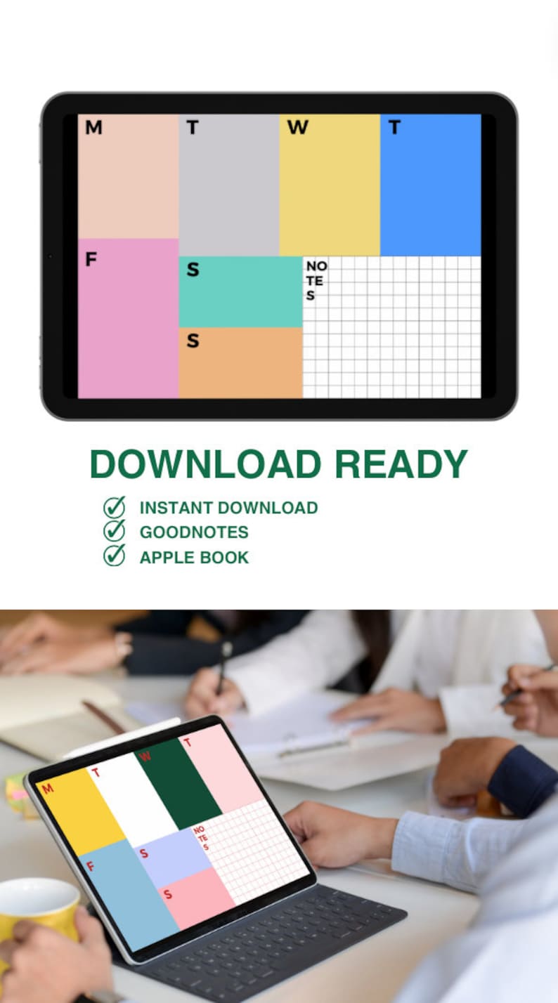 Daily Calendar for iPad Printable Undated, Cute. Digital Planner W/ 5 ...