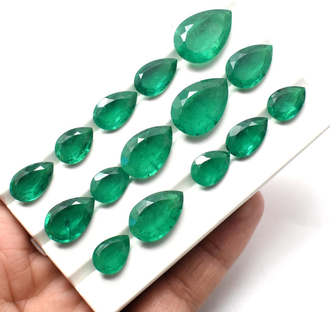 Emerald Doublet Quartz Doublet Quartz Faceted Pear Cut Loose Gemstone ...