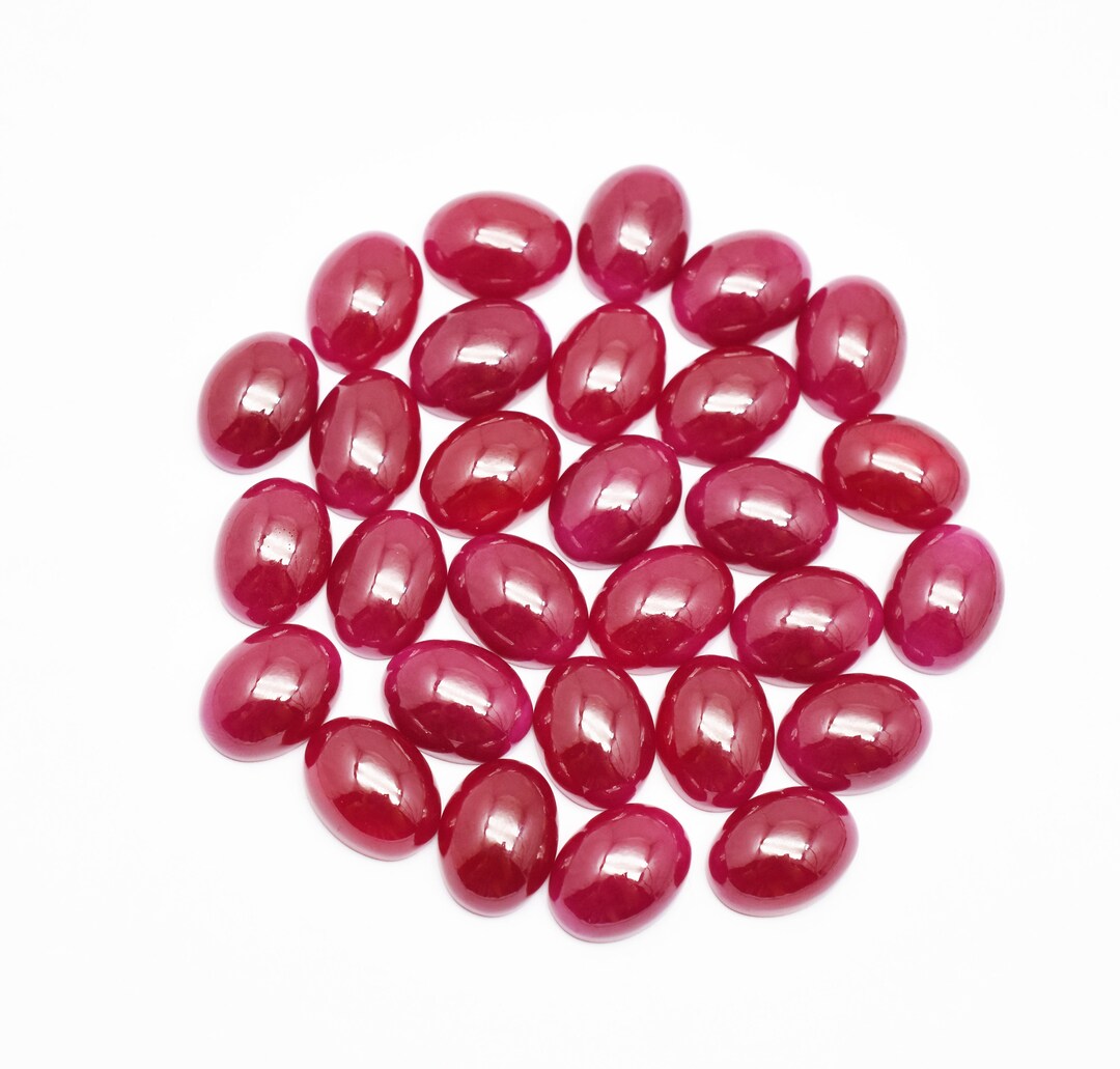 Lab Grown Ruby Dark Opaque Oval Shape Loose Gemstone Crystal Cabochon ...