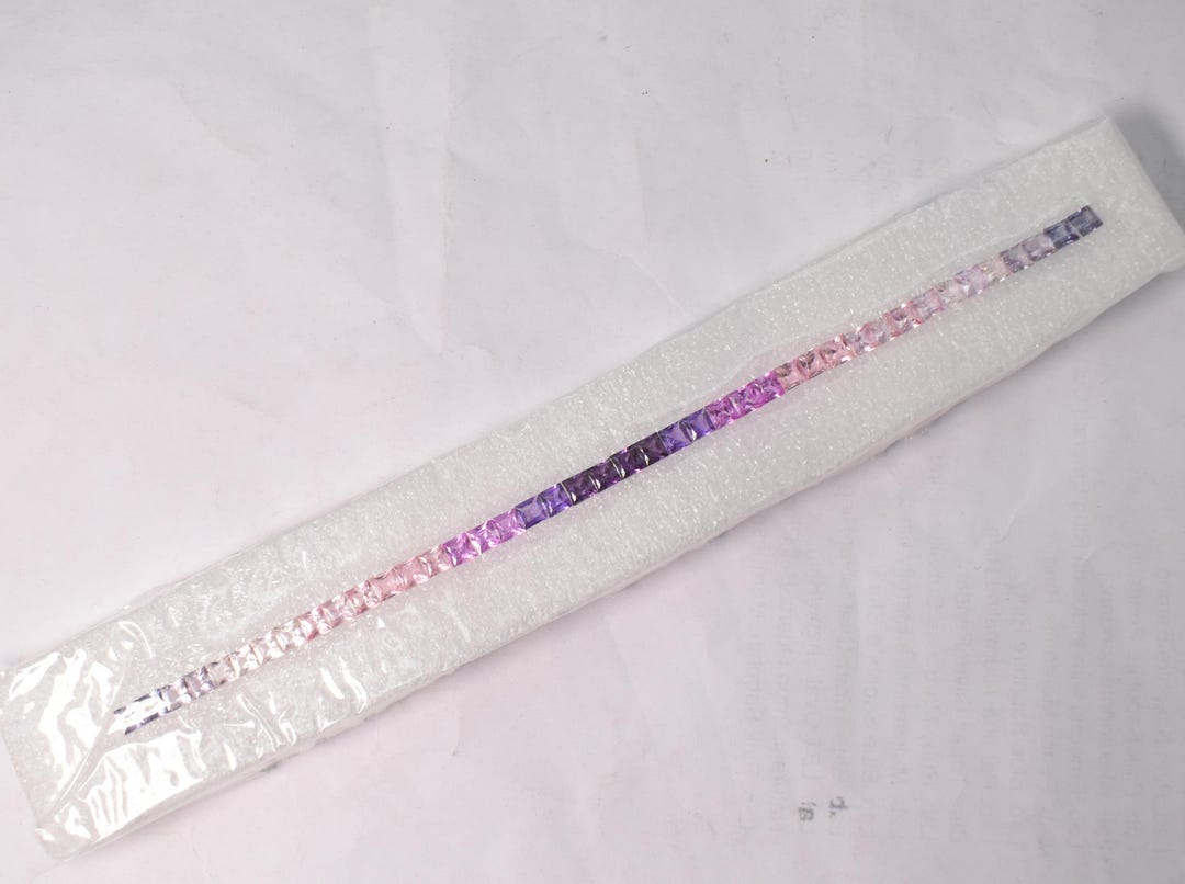 Lab Rainbow Sapphires Square Princess Cut Jewelry Set Long Line 7.5 ...