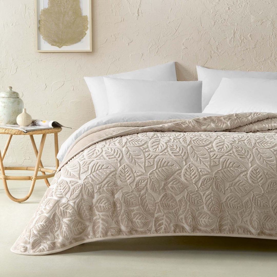 Blatt Emboss Double Blanket Ecru - Etsy
