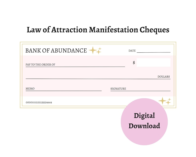 Printable Manifestation Cheque Law of Attraction Cheque - Etsy