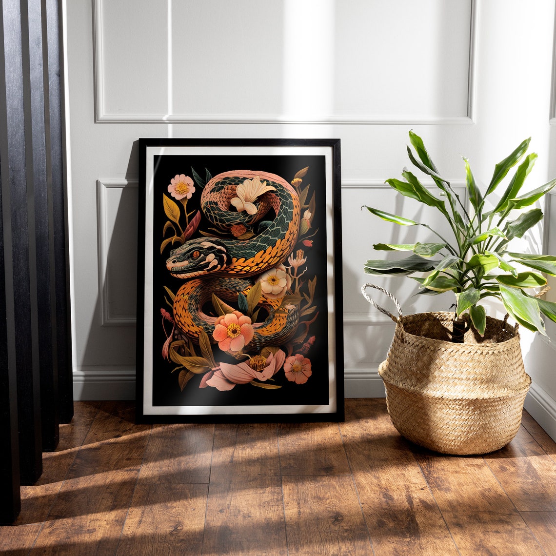 Floral Snake Print, Snake Illustration, Flower Floral Wall Art, Home ...