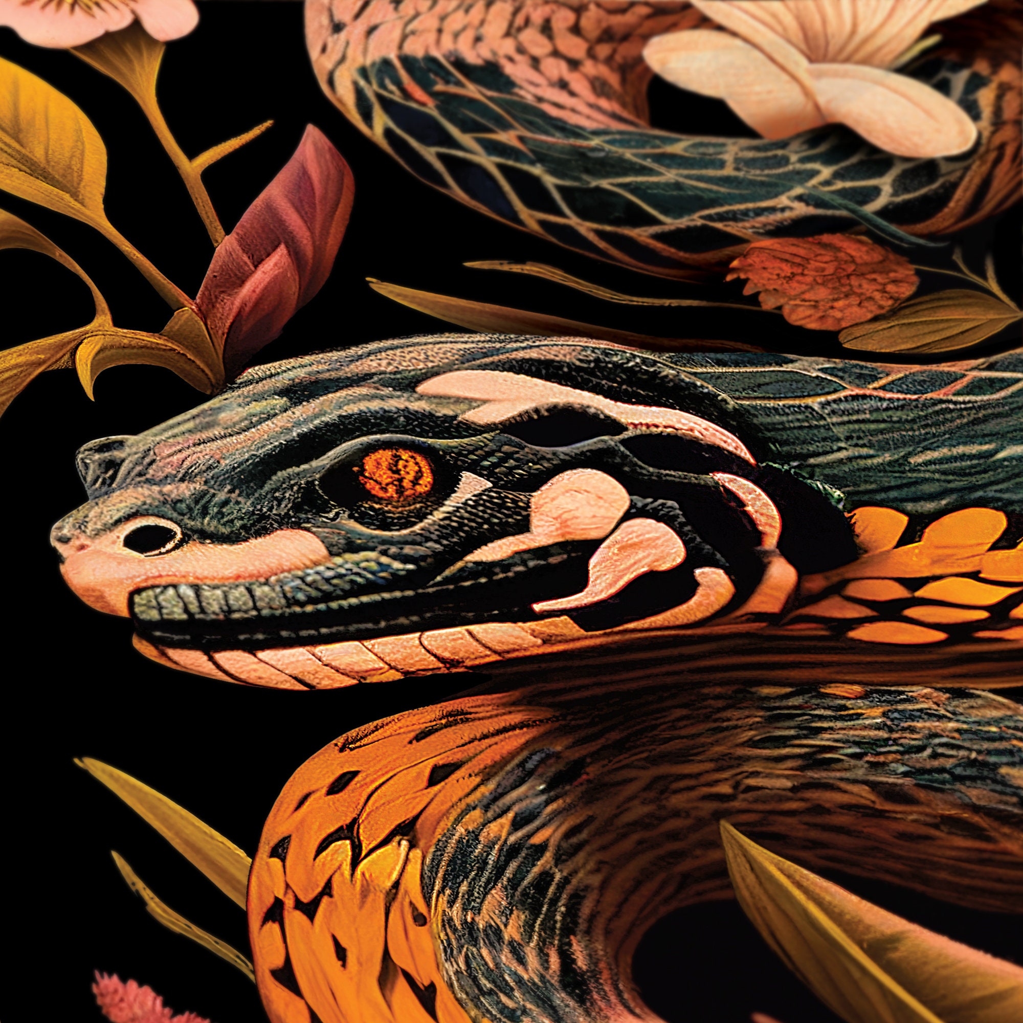 Floral Snake Print, Snake Illustration, Flower Floral Wall Art, Home ...