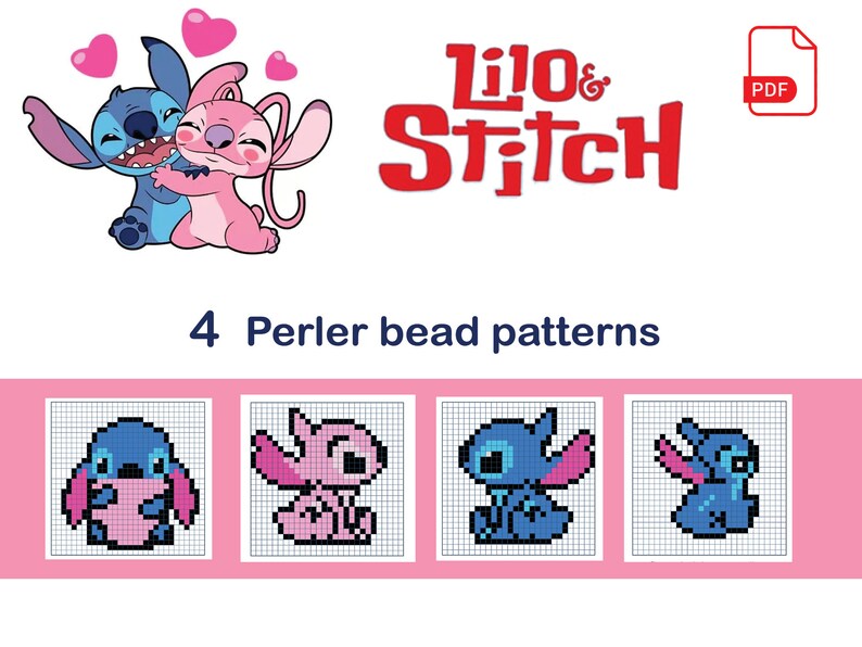 Set of 4 Stitch and Angel Perler Bead Pattern Digital Download - Etsy