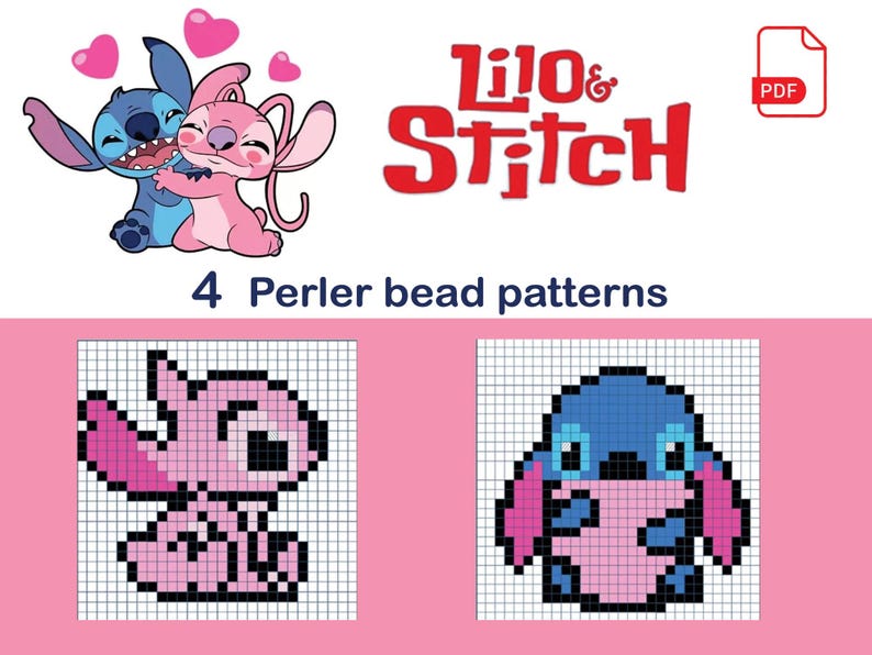 Set of 4 Stitch and Angel Perler Bead Pattern Digital Template Download ...