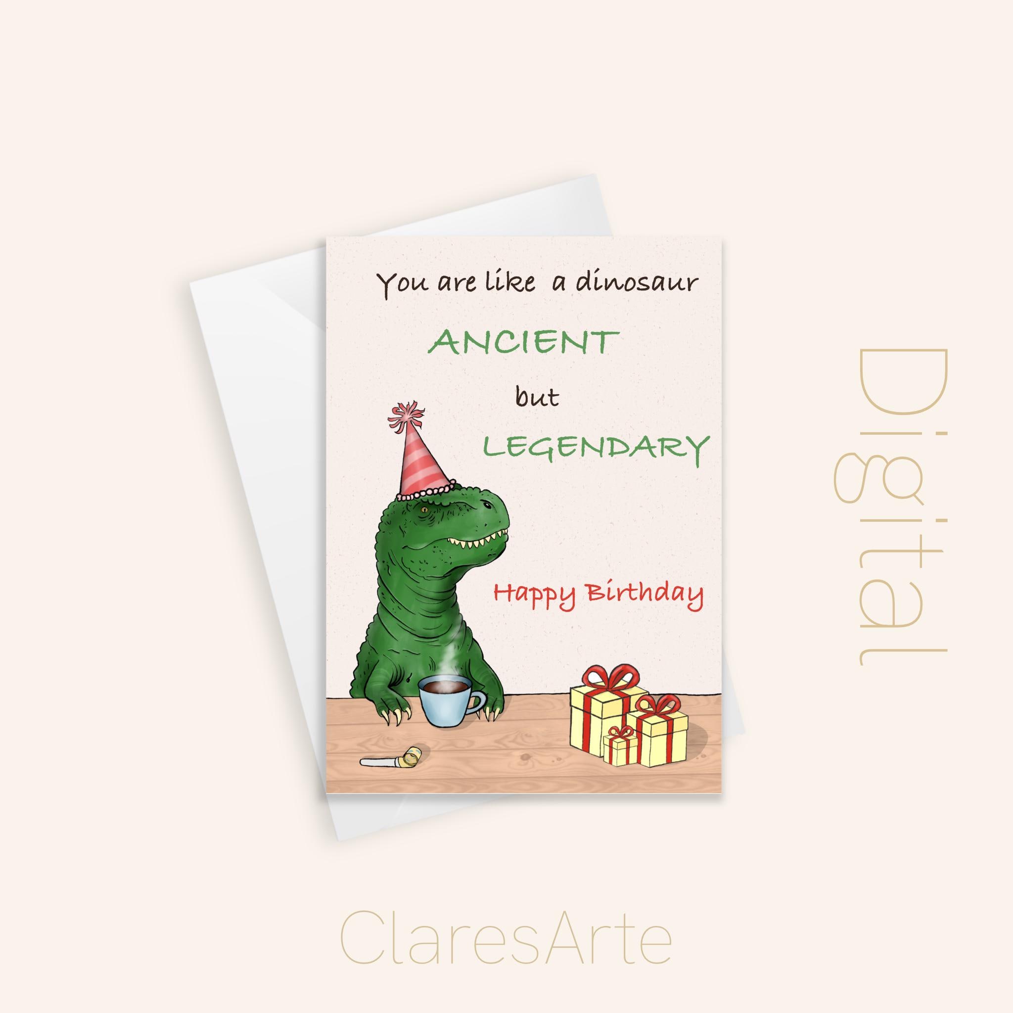 Dinosaur Birthday Card, Funny Birthday Card, Unique Birthday Card, Cute ...