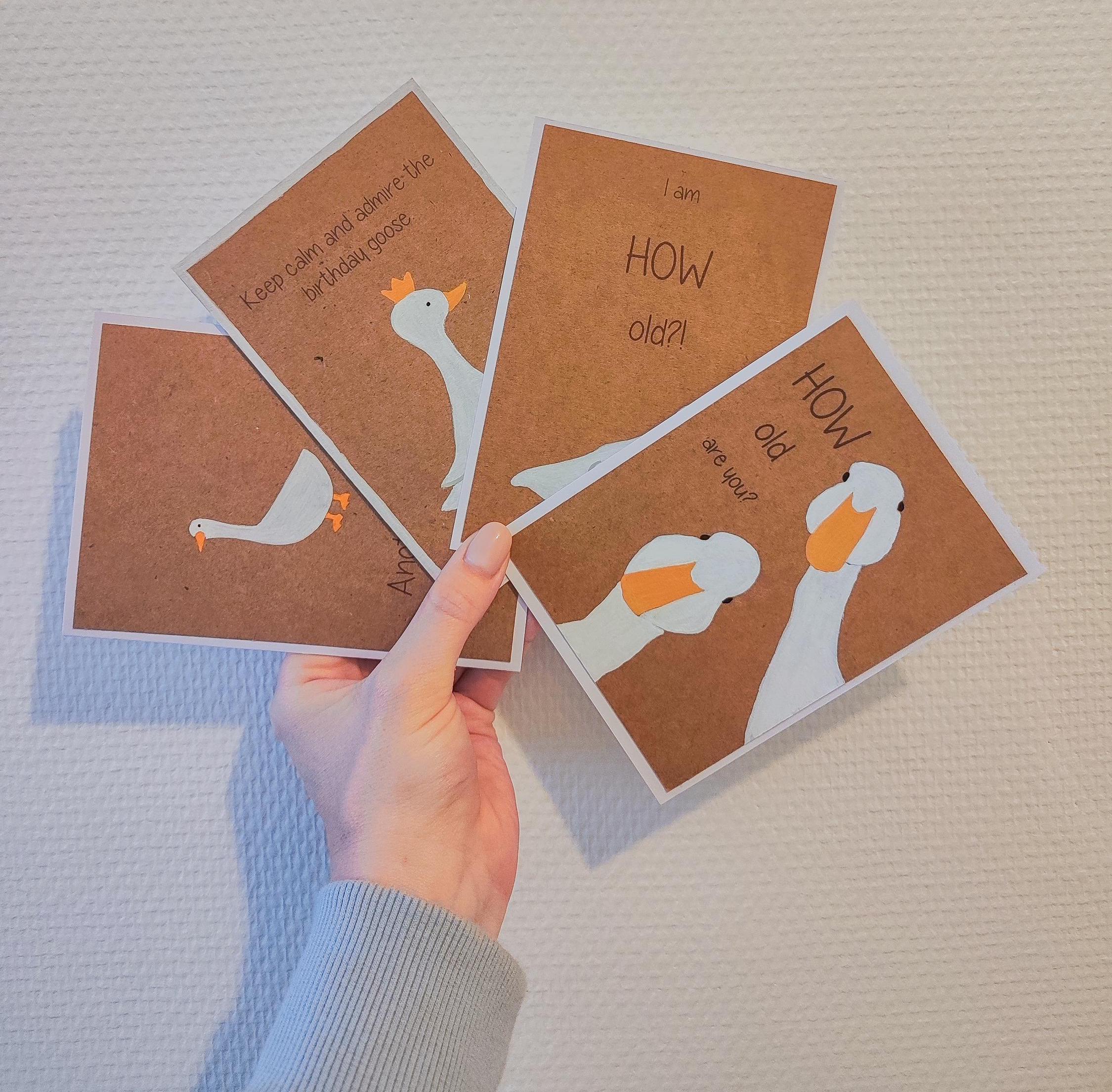 Funny Goose Birthday Card Set | Hand-painted Acrylic Geese on Kraft ...