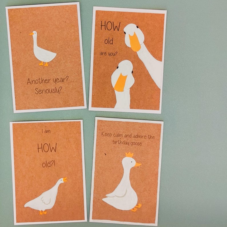 Funny Goose Birthday Card Set | Hand-painted Acrylic Geese on Kraft ...