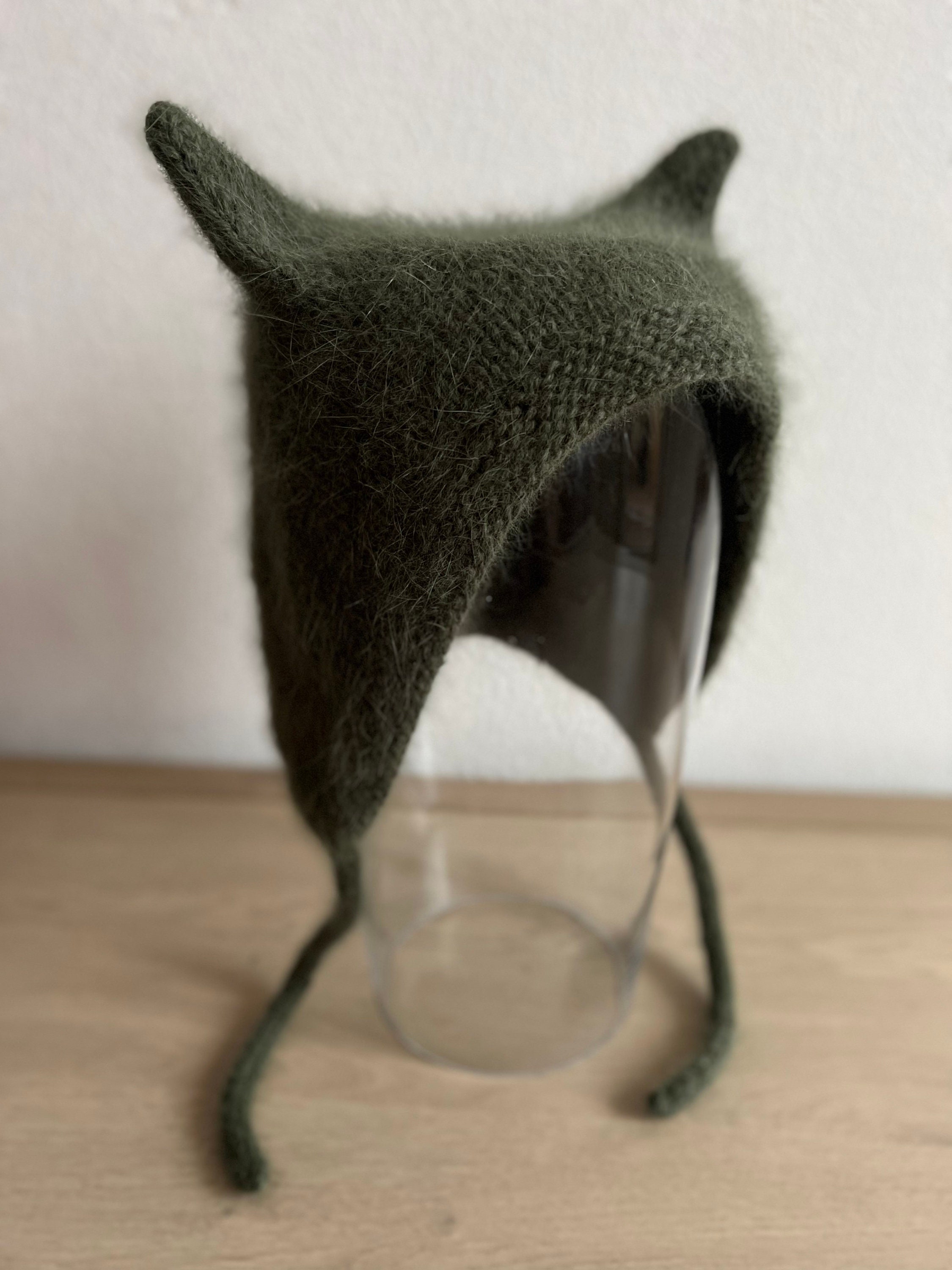 Knitted Hat, Kitty Bonner Women, Cat Ear, Bonnet Adult, Angora Hat for ...