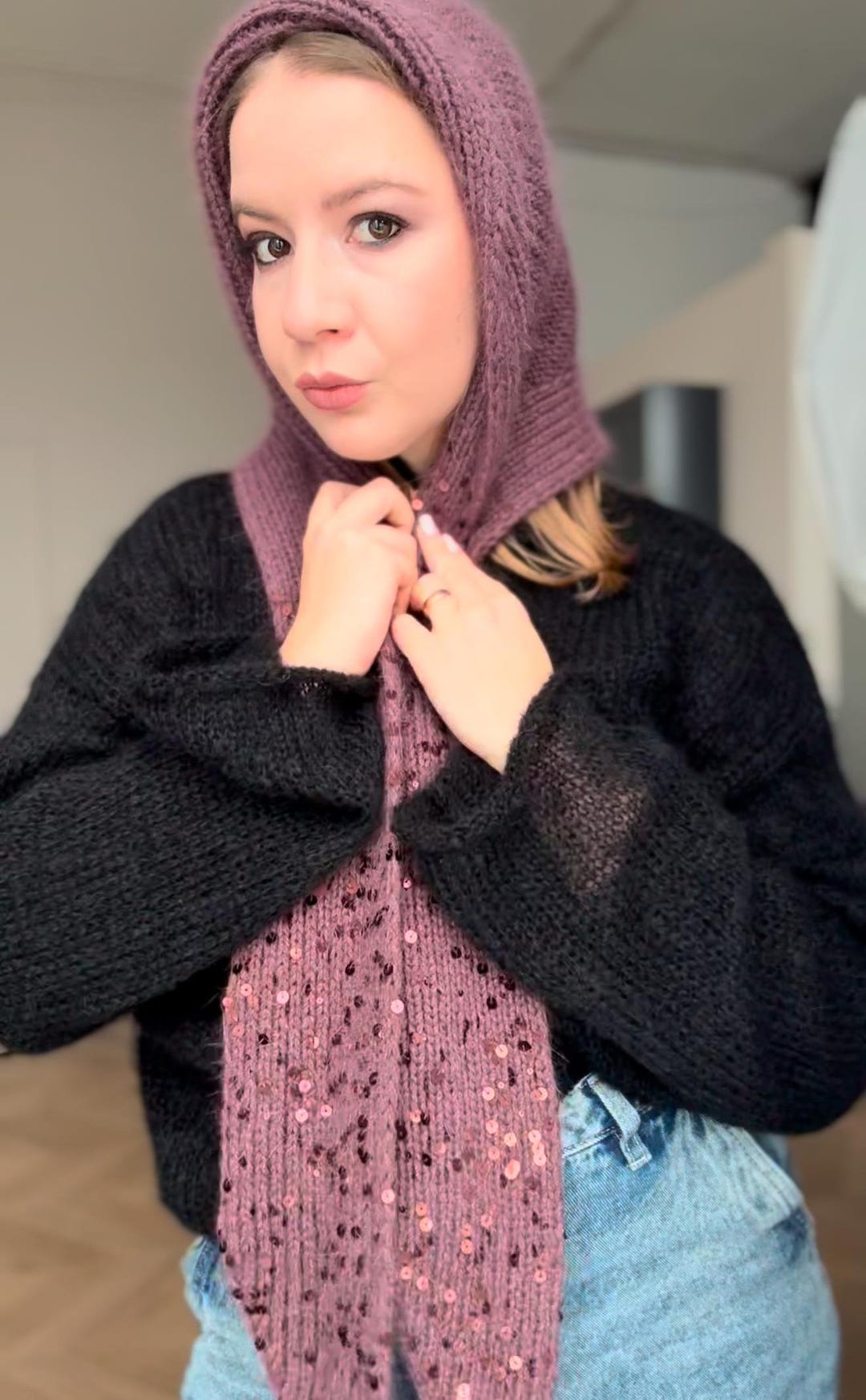 Knit Adult Womens Grey Bonnet, Crochet Wool Bonnet Winter Hat, Hand ...