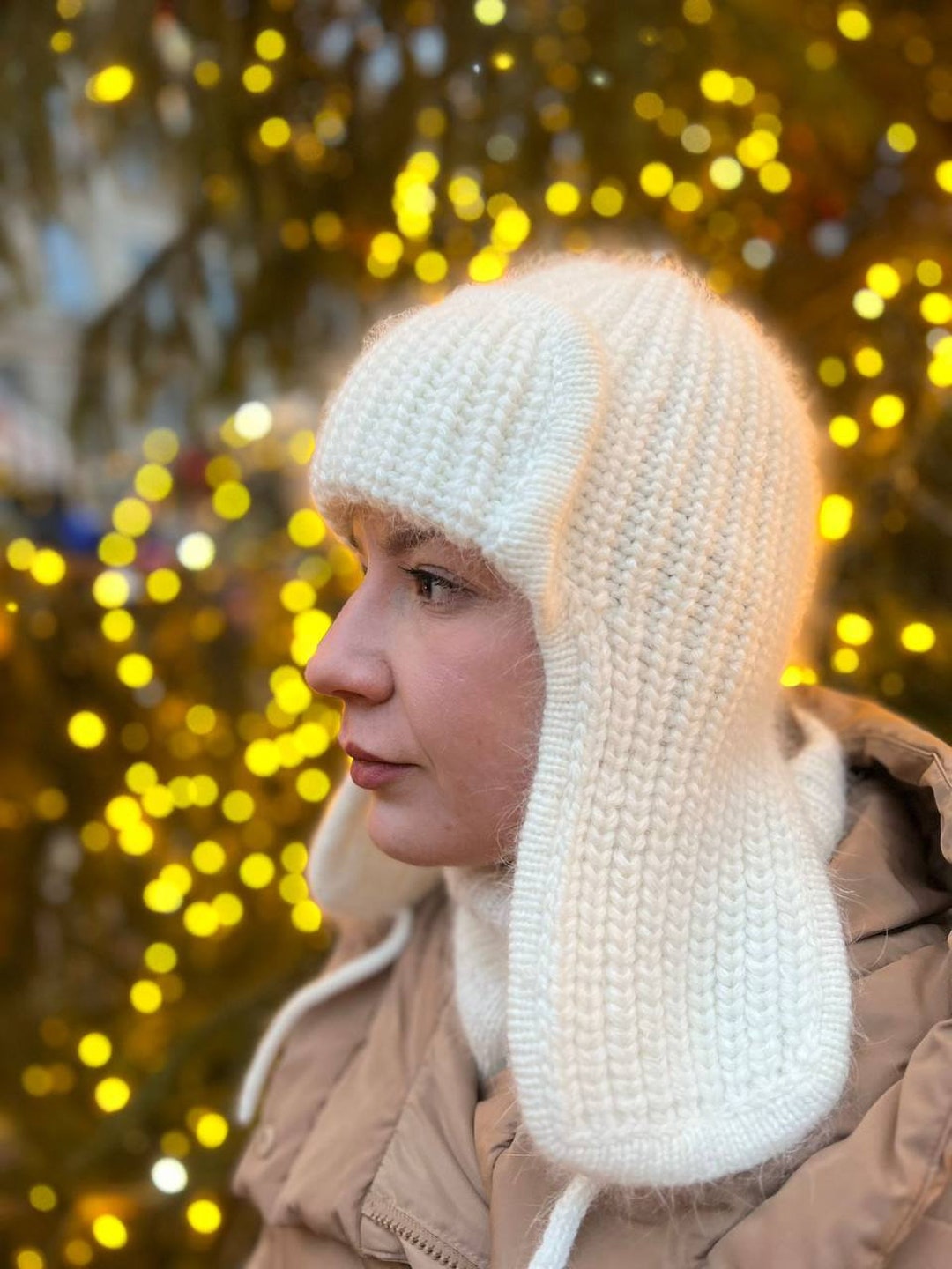 Knitted Warm Hat for Women With Ear Flap, Chunky Hand Knit Ushanka ...
