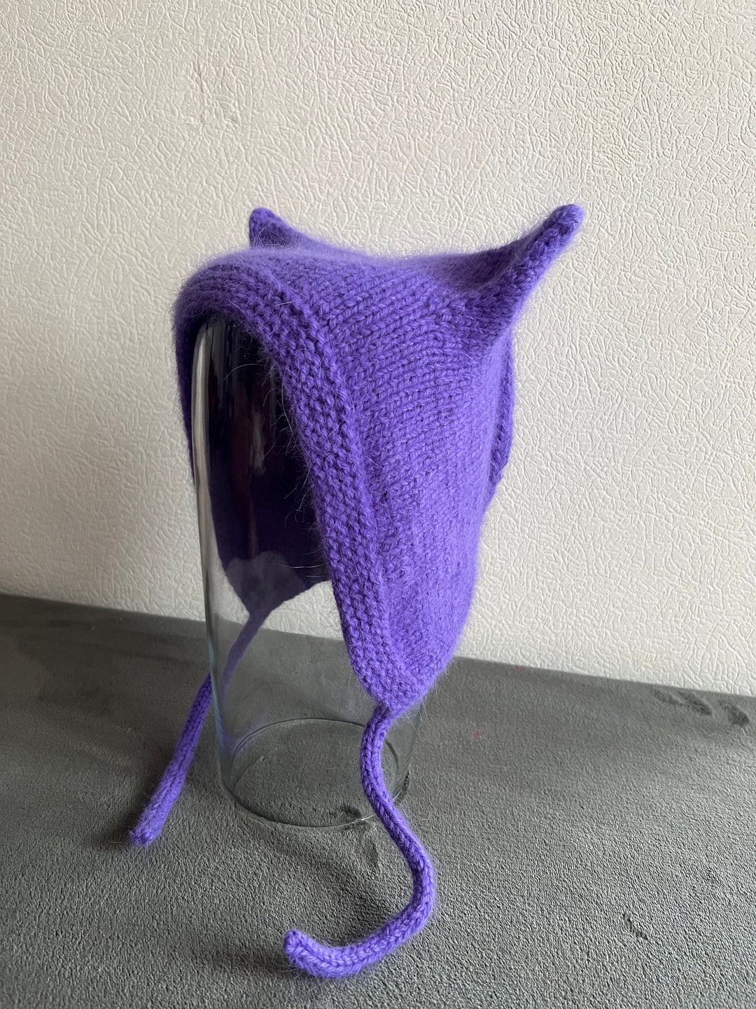 Knitted Hat Kitty Bonner Women Cat Ear Bonnet Adult Angora - Etsy