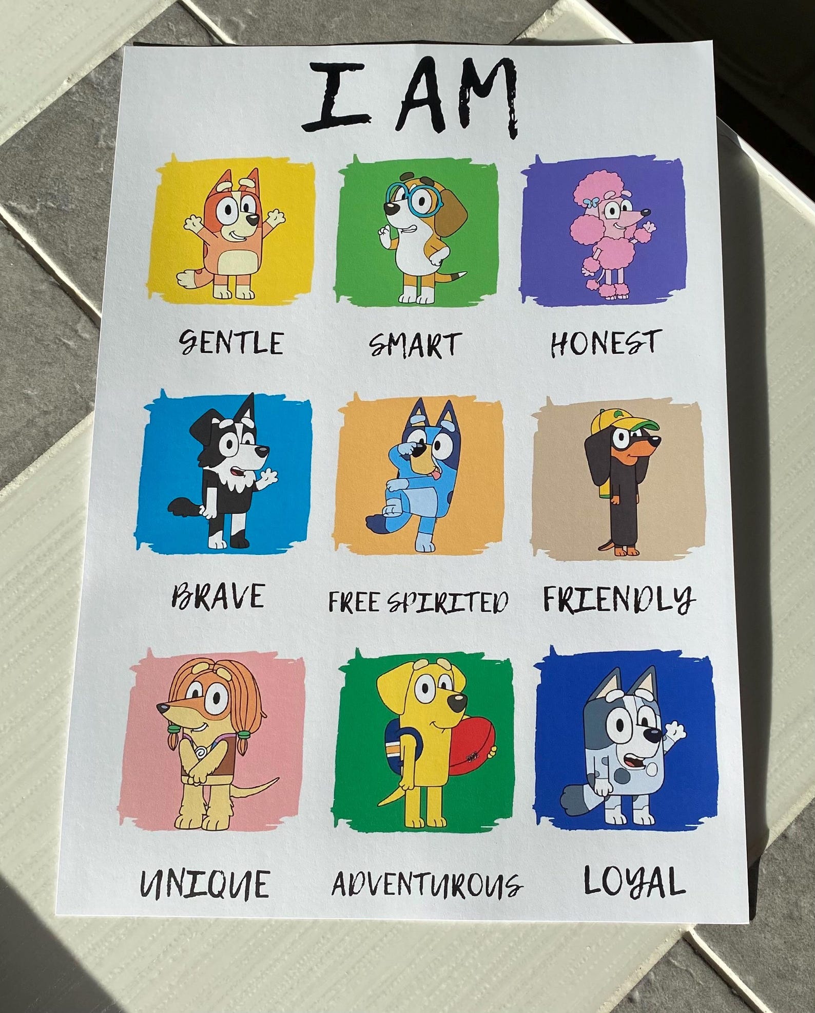 A4 A3 Bluey Bingo Positivity Children’s Print I Am Kind Print Children ...
