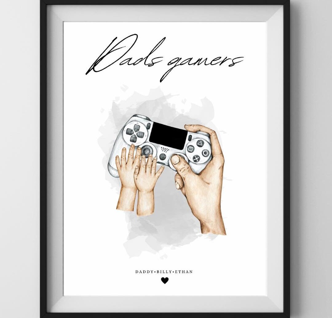 A4 A3 Personalised Daddy’s Gamers Print Playstation Xbox Dad Son Gamer ...