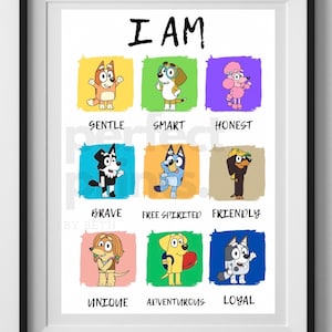 A4 A3 Bluey Bingo Positivity Children’s Print I Am Kind Print Children ...