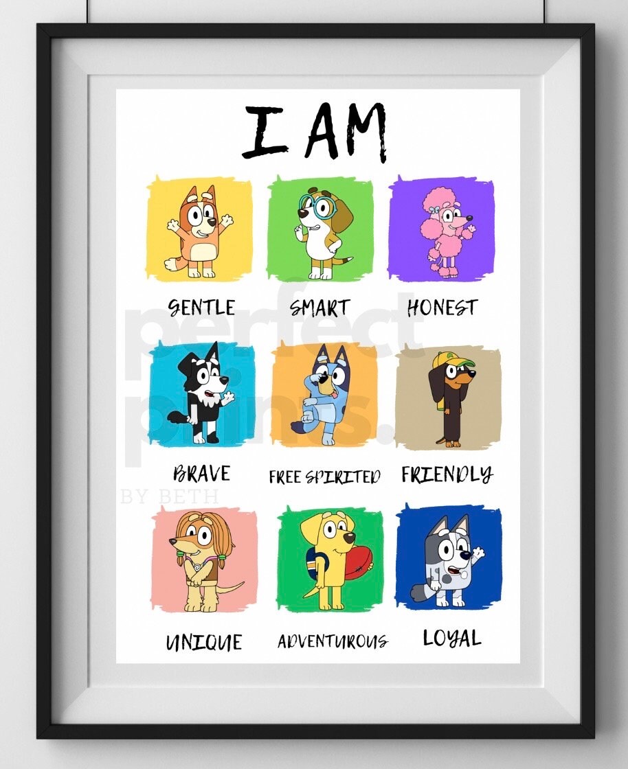 A4 A3 Bluey Bingo Positivity Children’s Print I Am Kind Print Children ...