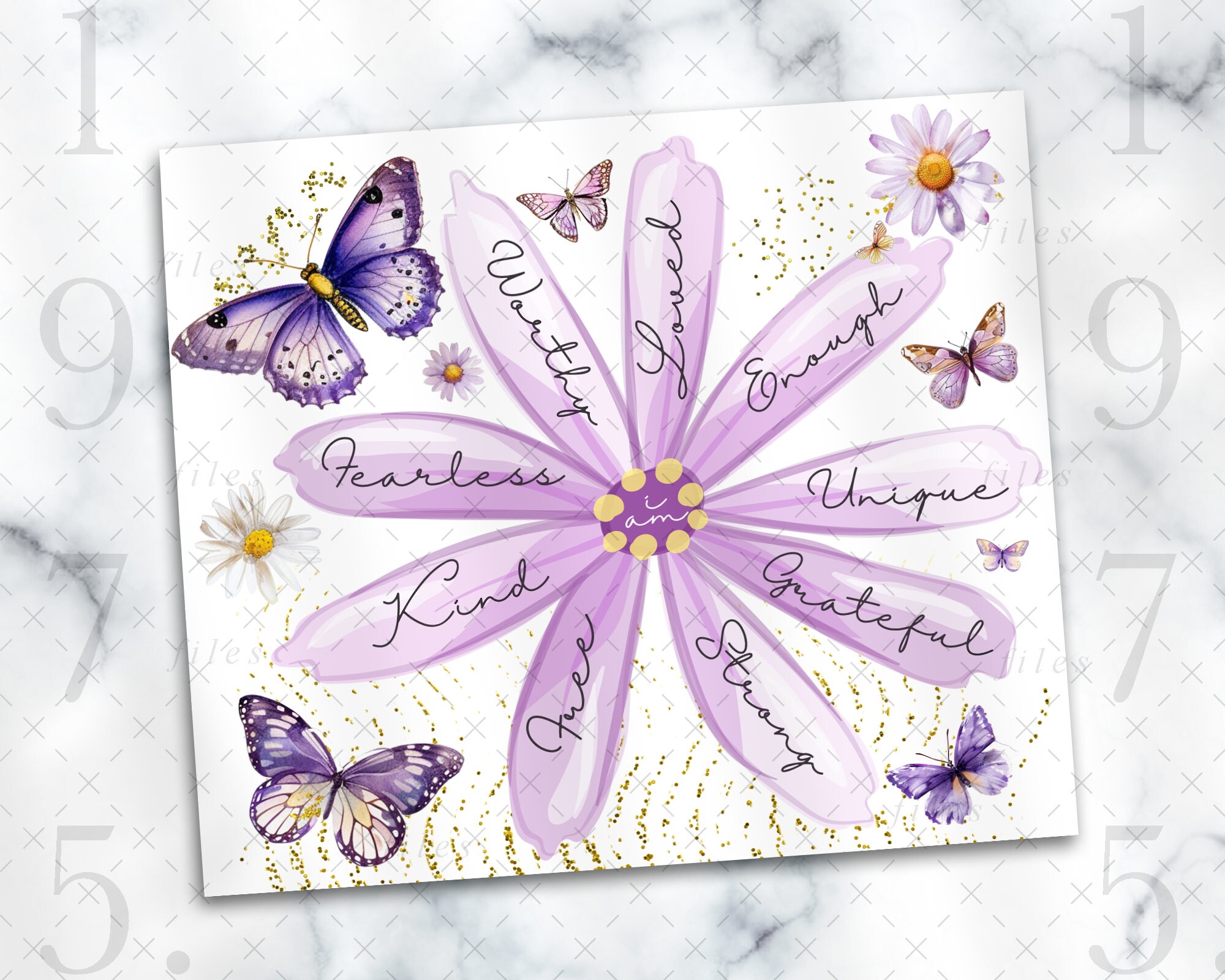 Positive Affirmations Tumbler Wrap, Butterflies Daisies Design (PNG ...