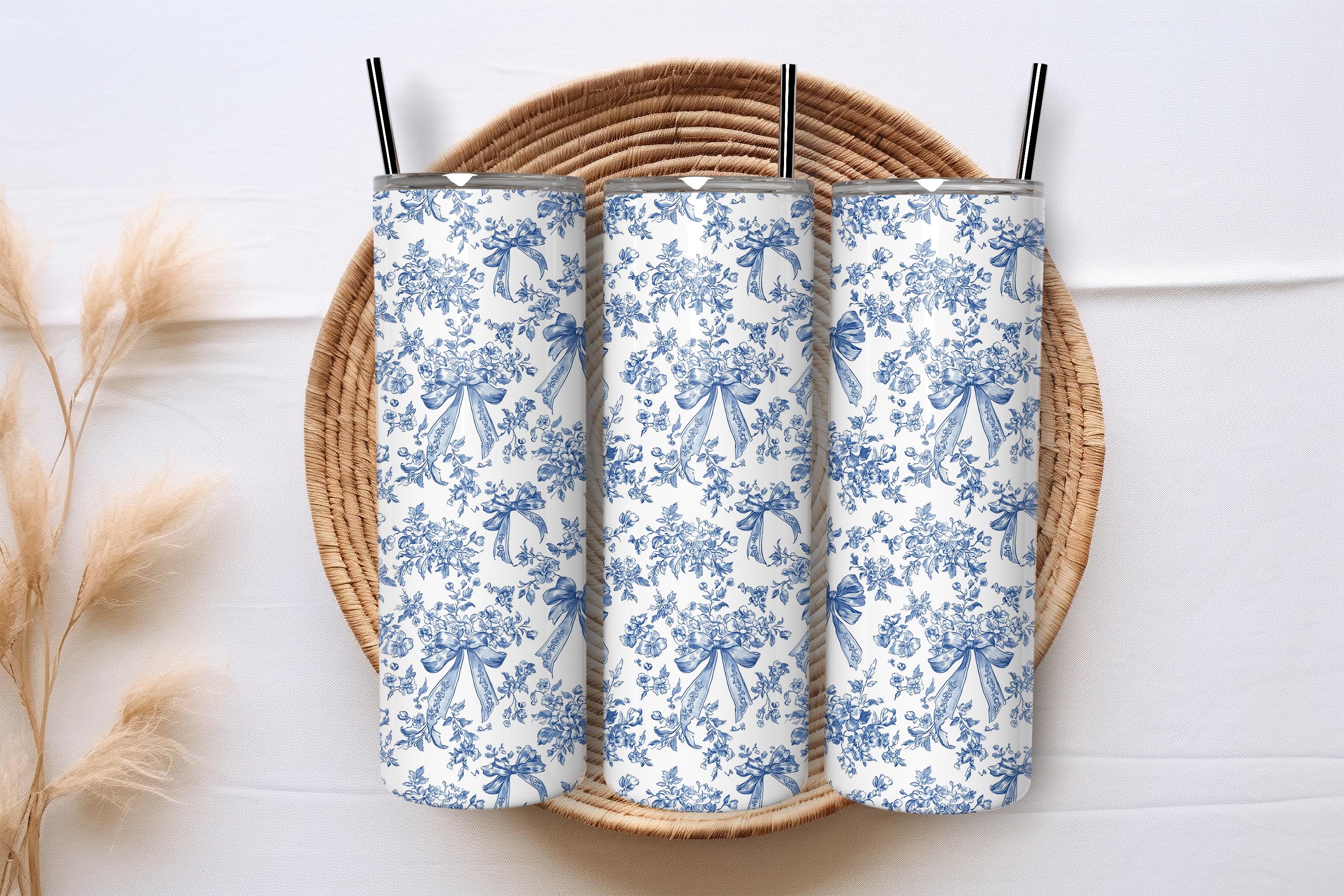 Bow Tumbler Wrap Blue Chinoiserie Grand Millennial Tumbler Cup Toile De ...
