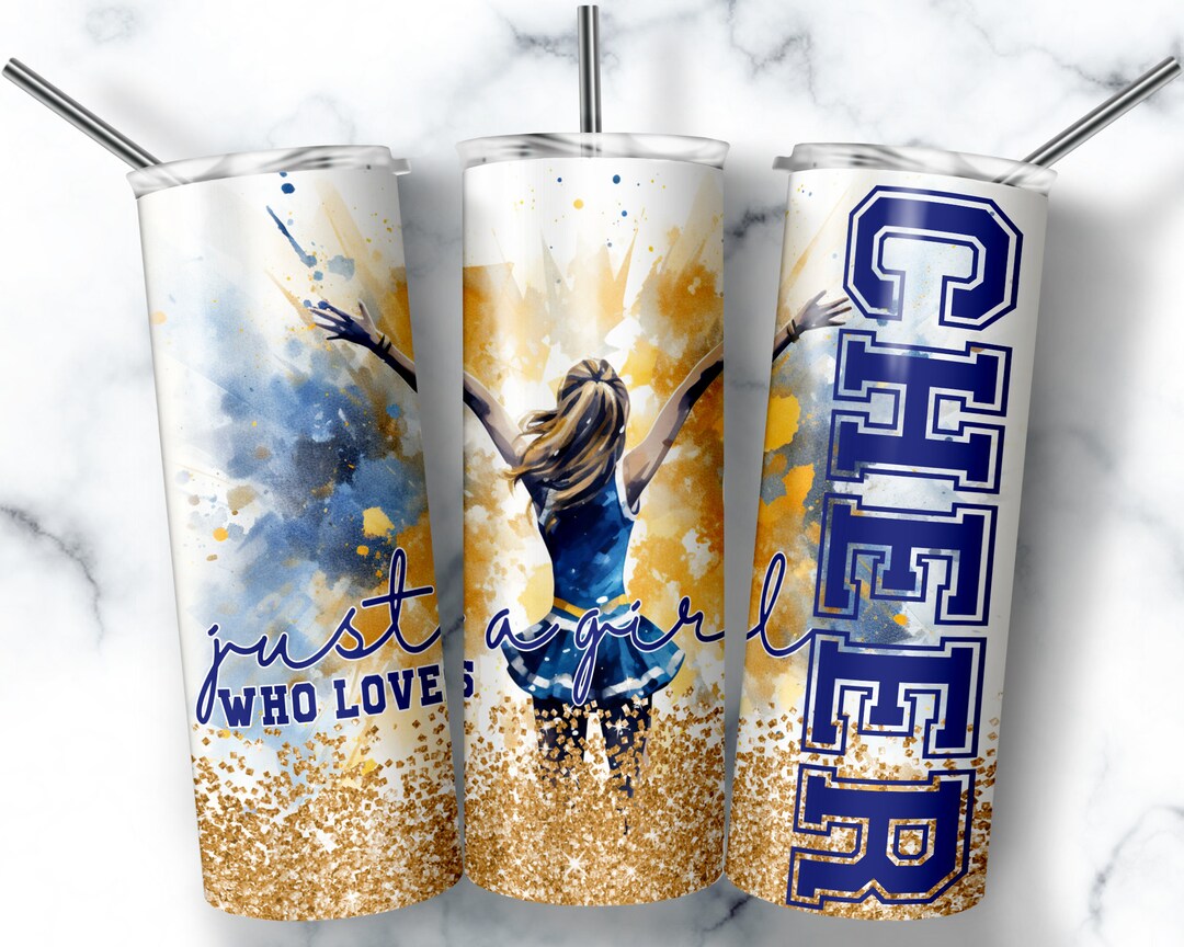 Cheerleader Tumbler Wrap, Blue and Gold, 20 Oz Skinny Tumbler (digital ...