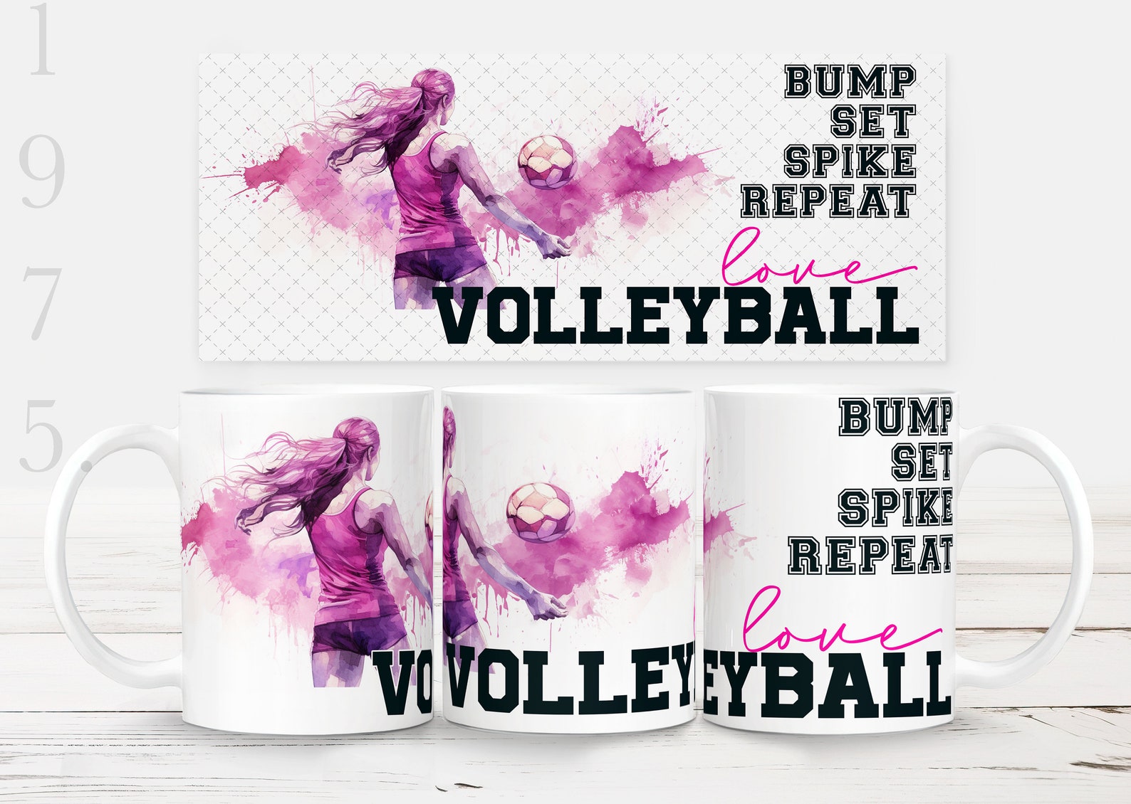 Volleyball Mug Press Template, Bump Set Spike Repeat (digital Download ...