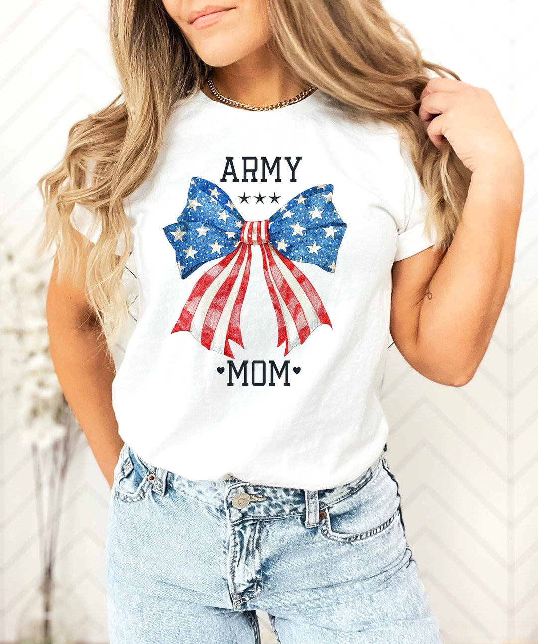 Army Mom American Flag Bow PNG, Coquette 4th of July Design (digital ...