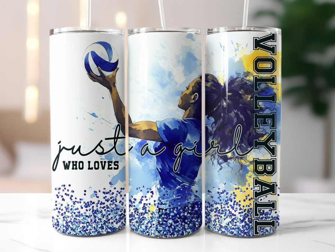 Volleyball Tumbler Wrap, Blue Watercolor Design (PNG Digital Download ...