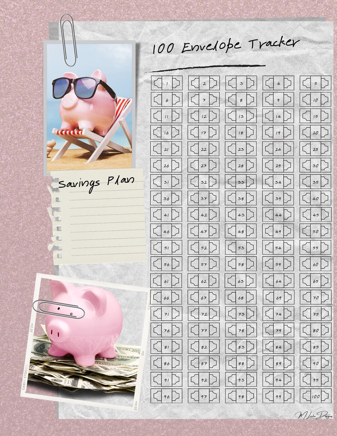 100 Envelope Savings Tracker - Etsy