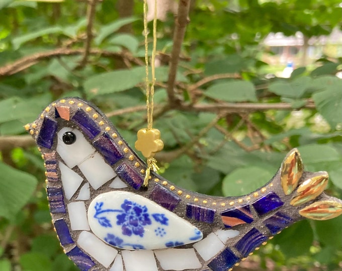 Little Blue Mosaic Bird - Etsy