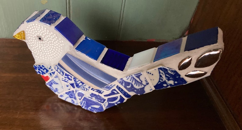 Mosaic Blue Bird With Beach Pottery Wing - Etsy