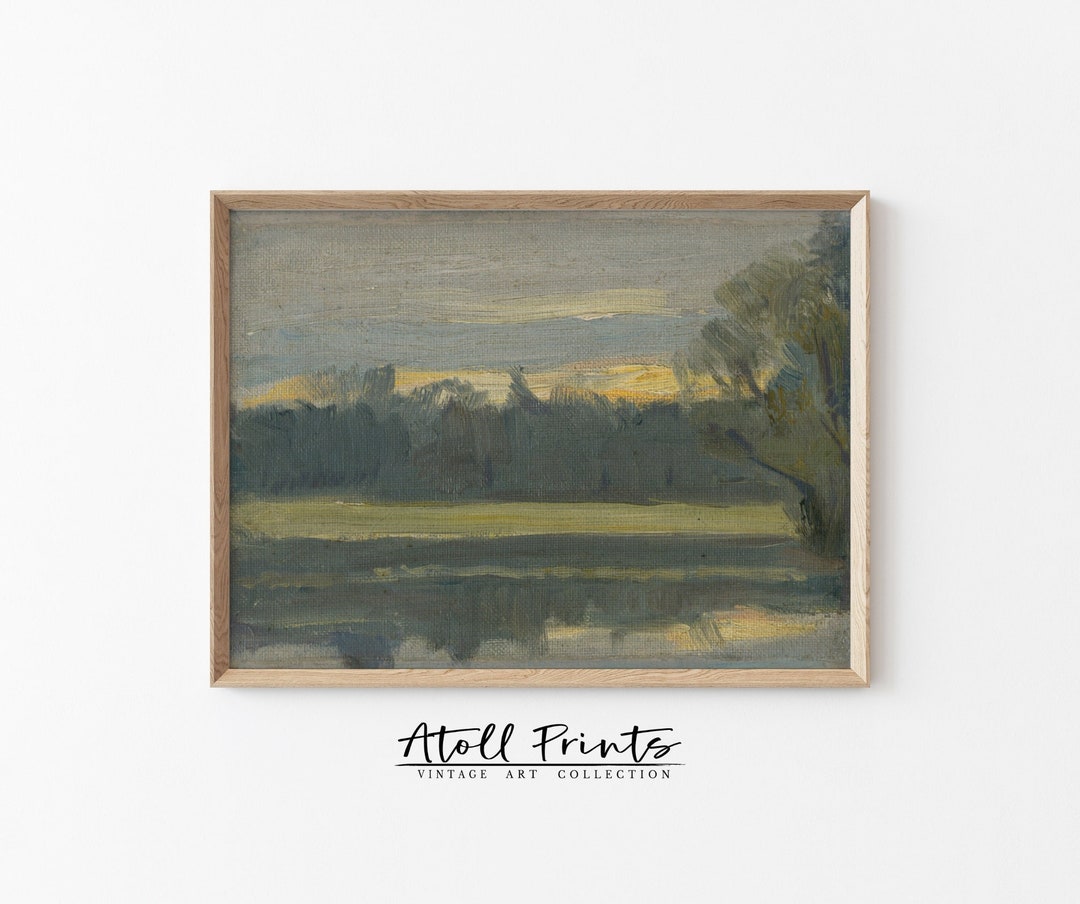 Rustic Country Landscape Oil Painting Vintage Farmhouse Wall Print ...
