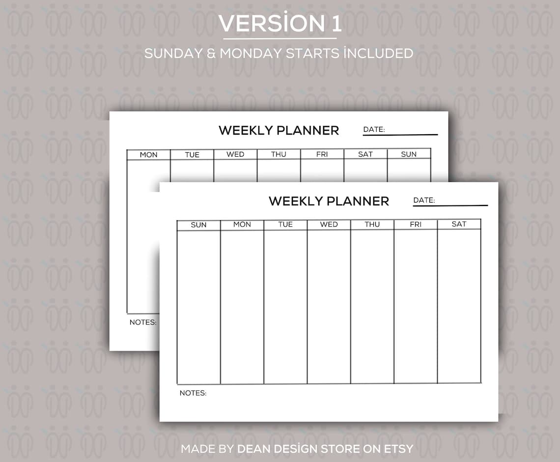 Weekly Planner Printable Landscape, Minimalist Weekly Schedule, Week at ...