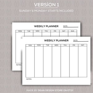 Weekly Planner Printable Landscape, Minimalist Weekly Schedule, Week at ...
