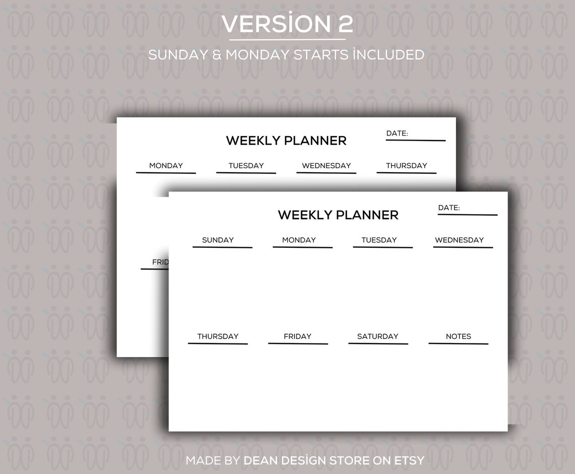Weekly Planner Printable Landscape, Minimalist Weekly Schedule, Week at ...