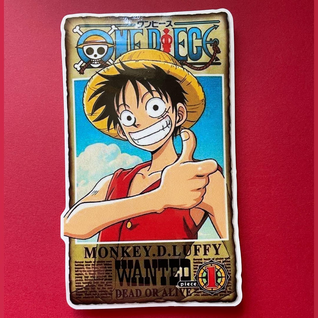 One Piece Monkey D. Luffy Wanted Poster Sticker, Glossy Waterproof and ...