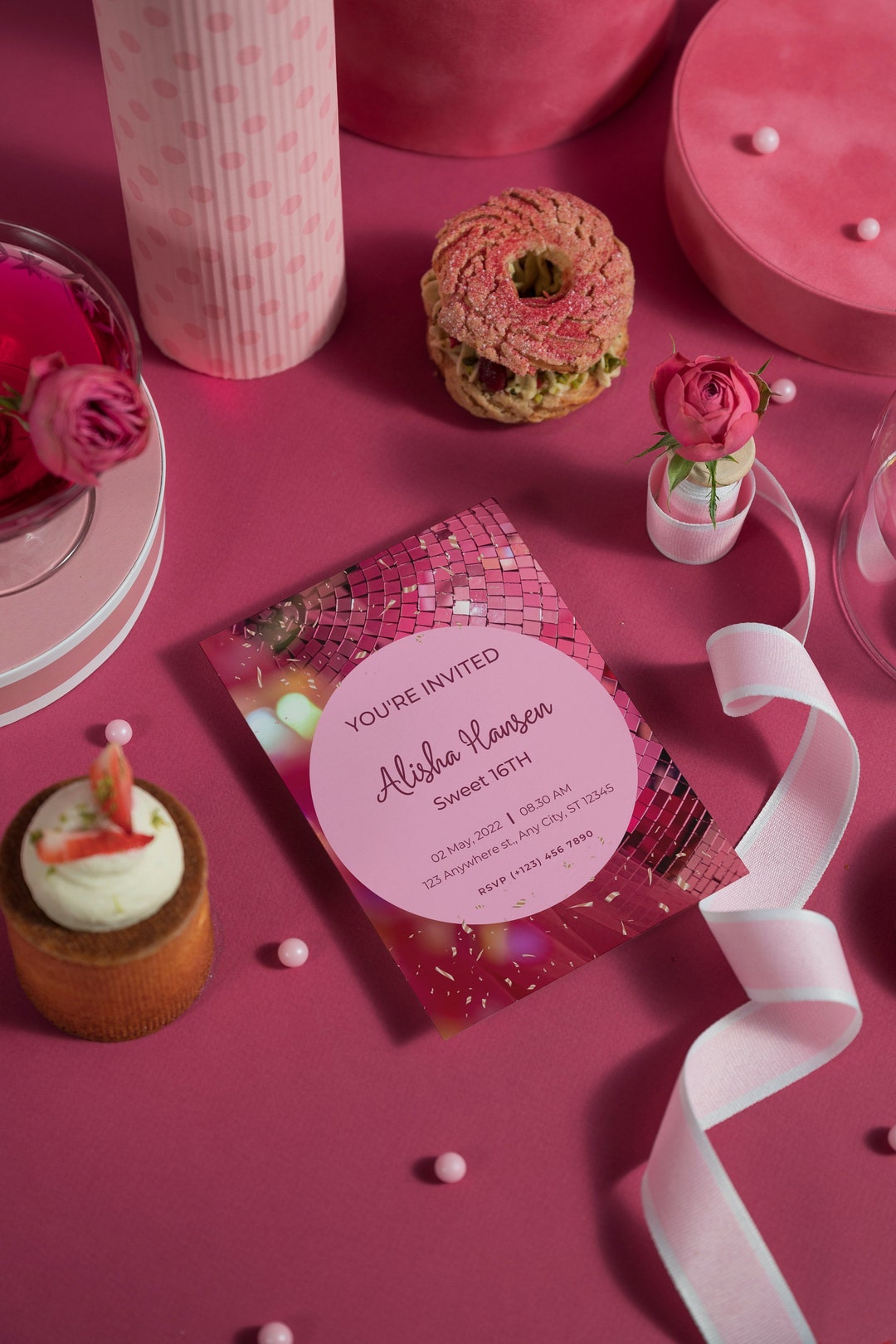 Printable and Editable Birthday Invitation, Pink Template Instant ...