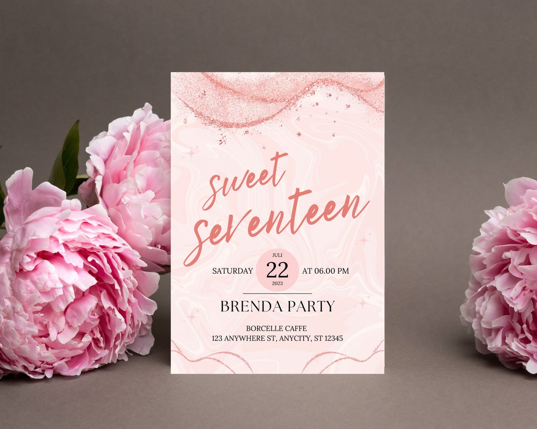 Sweet Seventeen Birthday Party Invitation Pink Pastel - Etsy Australia