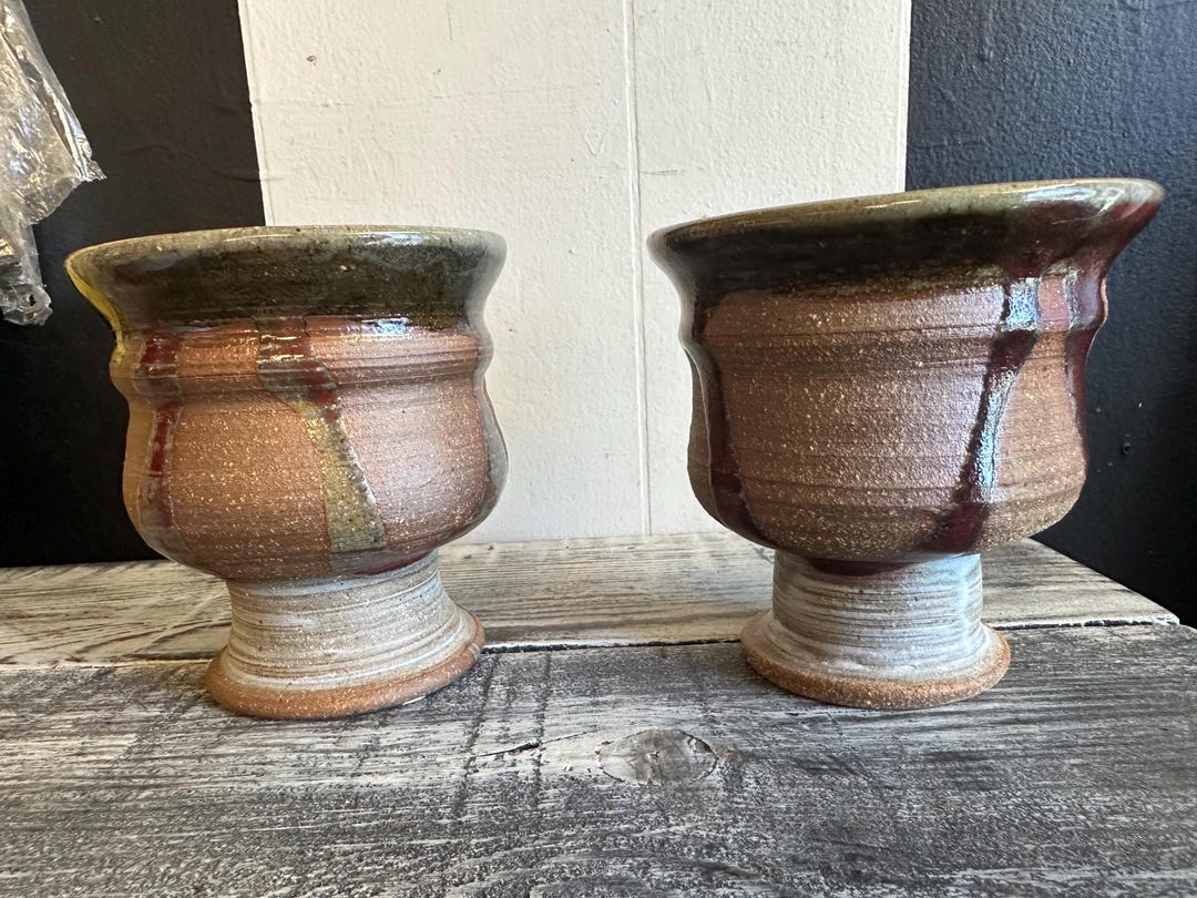 Mid Century Glazed Drip Clay Pottery Mugs - Etsy