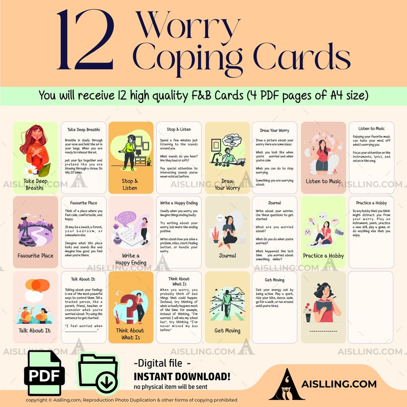 Worry Coping Cards Therapy Tools Mindfulness Cards Therapy Office Decor ...