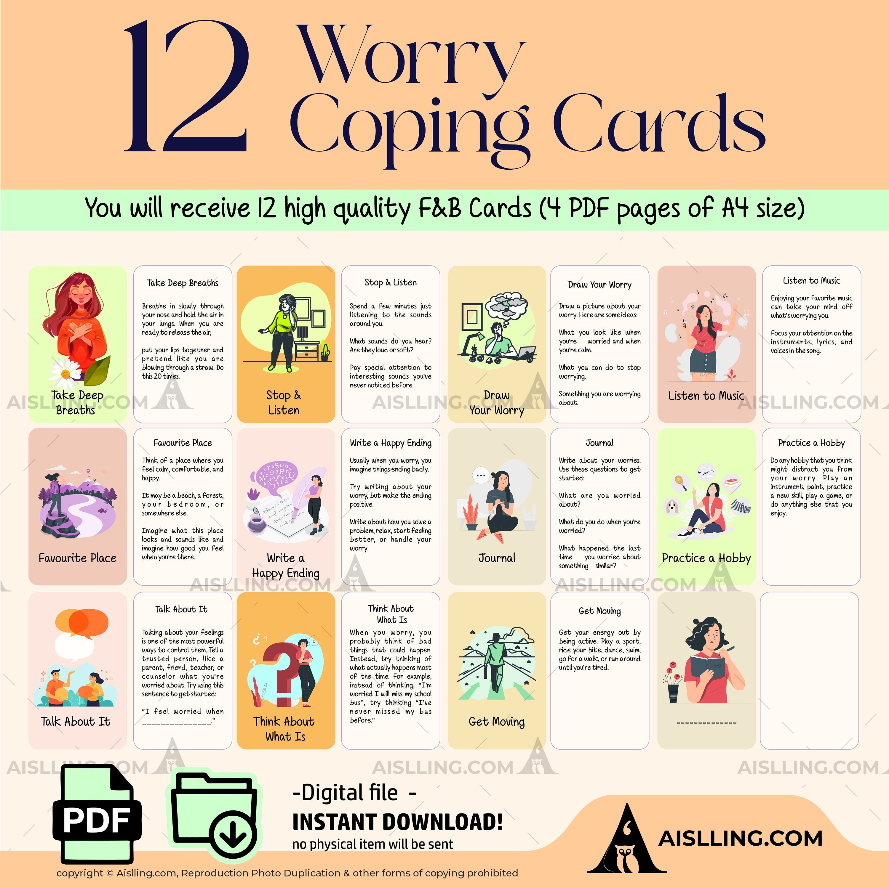 Worry Coping Cards Therapy Tools Mindfulness Cards Therapy Office Decor ...