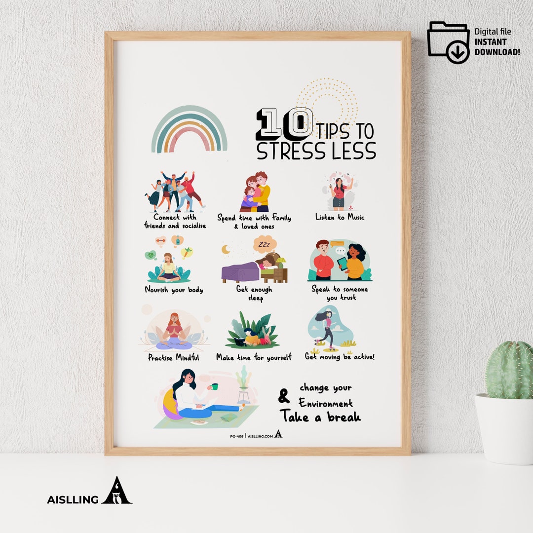 10 Tips to Stress Less Poster, Self-esteem, Self-respect, Couples ...