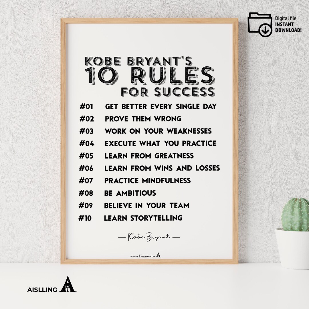 Minimalist Mamba Mentality Quote Kobe Bryant’s Poster, NBA Sports ...