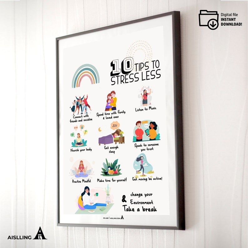 10 Tips to Stress Less Poster, Self-esteem, Self-respect, Couples ...