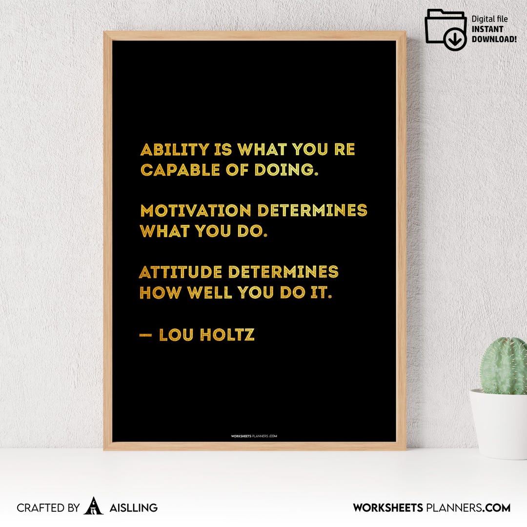 Motivational Quote Wall Art Printable, Ability Motivation Attitude ...
