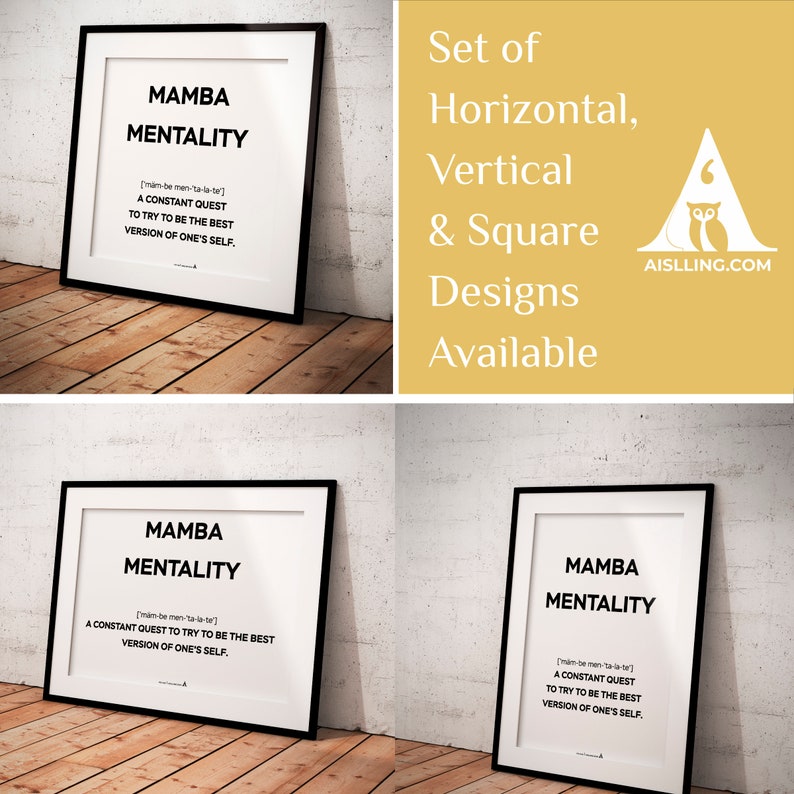 Mamba Mentality Art Print - Kobe Bryant Inspirational Wall Decor ...