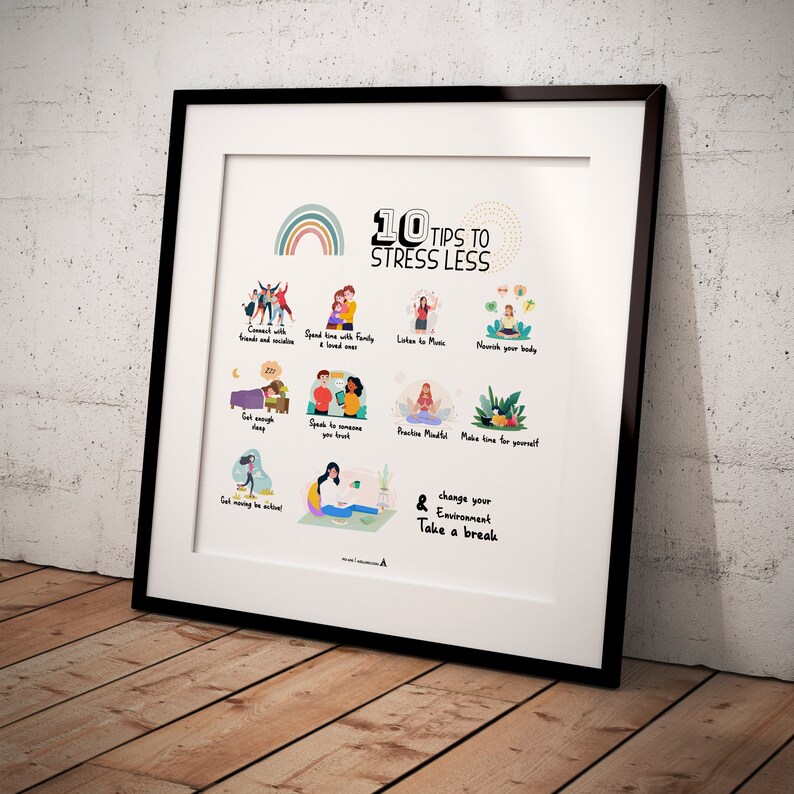 10 Tips to Stress Less Poster, Self-esteem, Self-respect, Couples ...