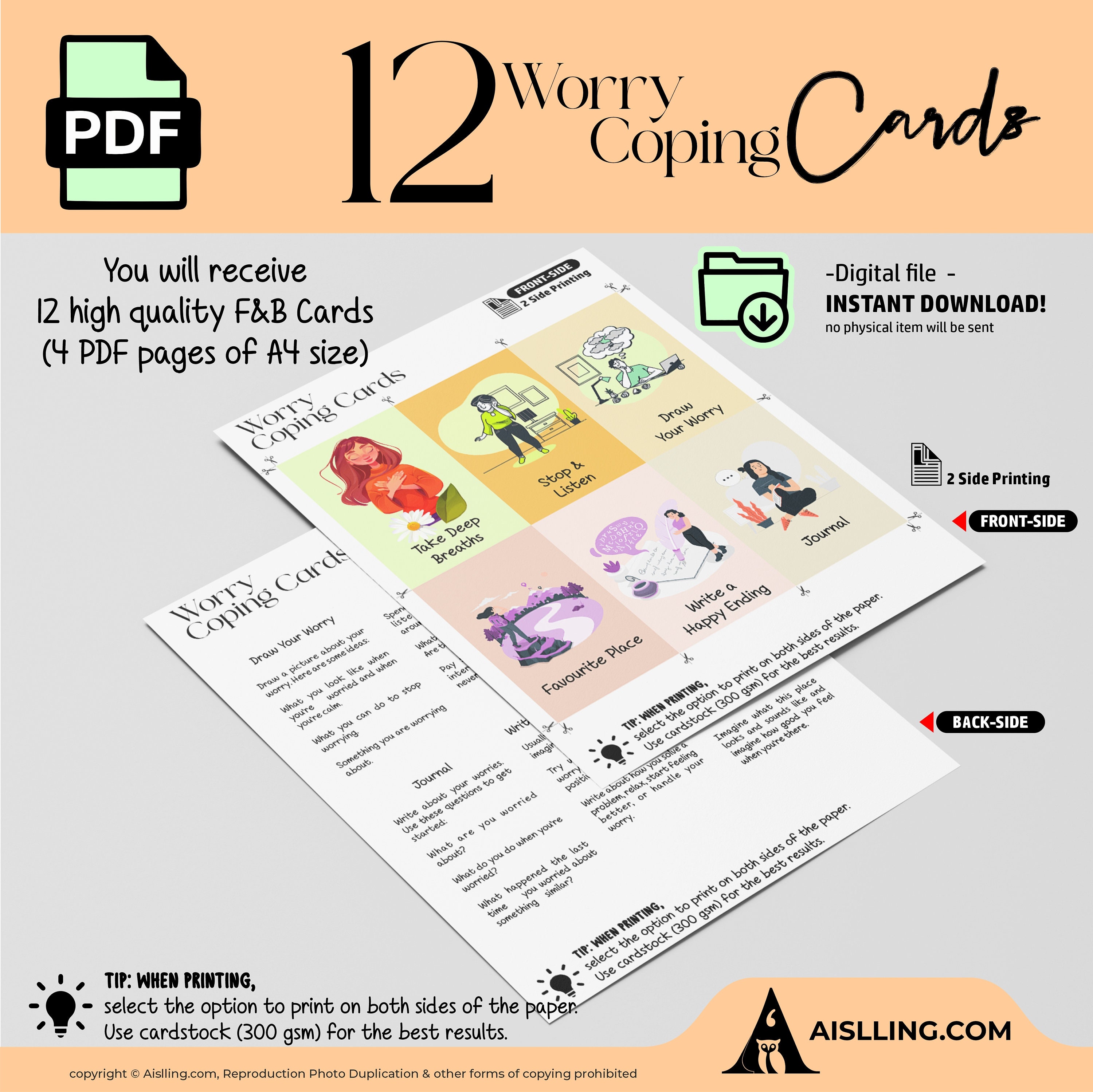 Worry Coping Cards Therapy Tools Mindfulness Cards Therapy Office Decor ...