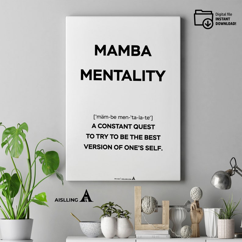 Mamba Mentality Art Print - Kobe Bryant Inspirational Wall Decor ...