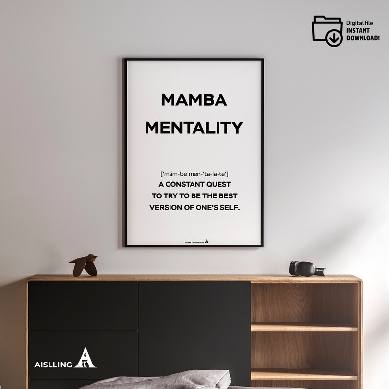 Mamba Mentality Art Print - Kobe Bryant Inspirational Wall Decor ...