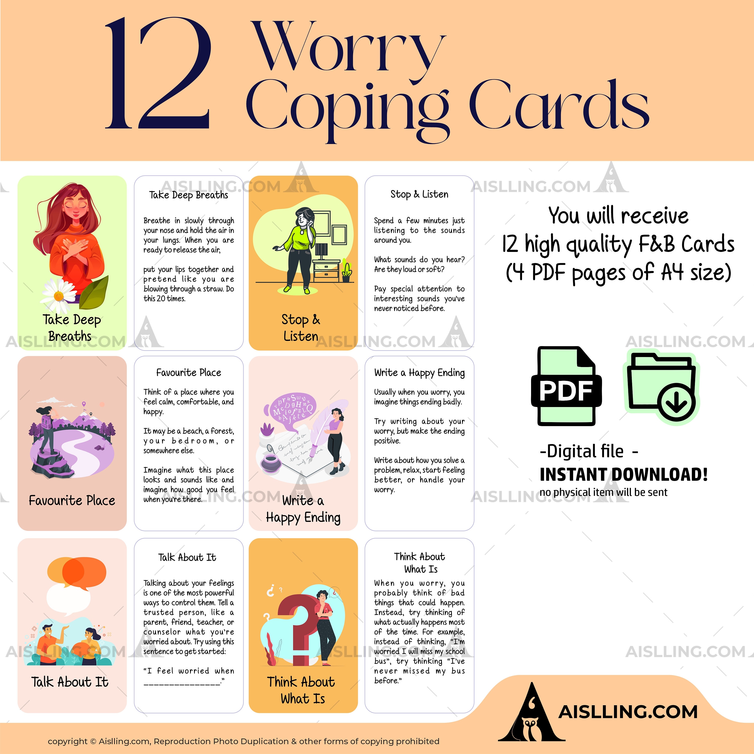Worry Coping Cards Therapy Tools Mindfulness Cards Therapy Office Decor ...